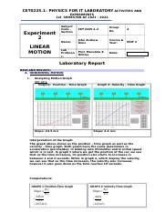 Experiment LINEAR MOTION LABORATORY REPORT SHEET Docx CET PHYSICS FOR IT