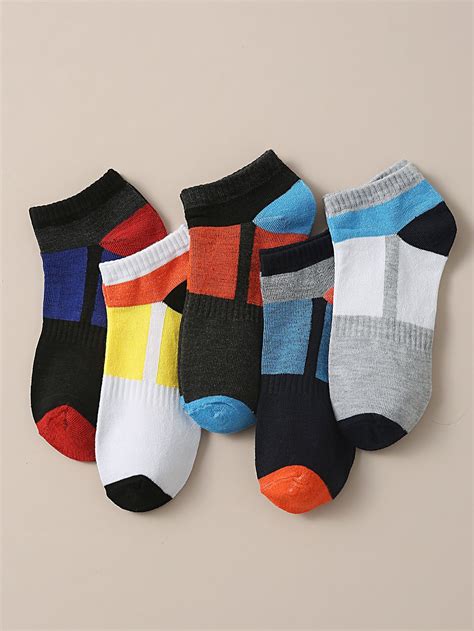 5 Pairs Color Block Ankle Socks
