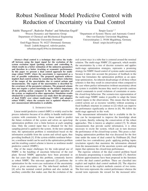 Pdf Robust Nonlinear Model Predictive Control With Reduction Of