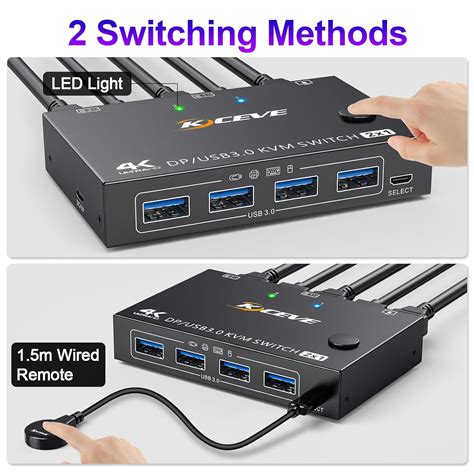 2 Port 4k144hz Displayport Usb30 Kvm Switch With Wired Controller