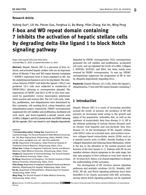 Pdf F Box And Wd Repeat Domain Containing 7 Inhibits The Activation Of Hepatic Stellate Cells