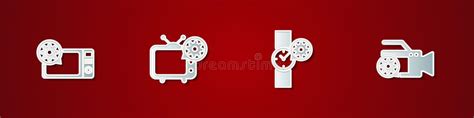 Set Microwave Oven Setting Tv Wrist Watch And Video Camera Icon Vector Stock Vector