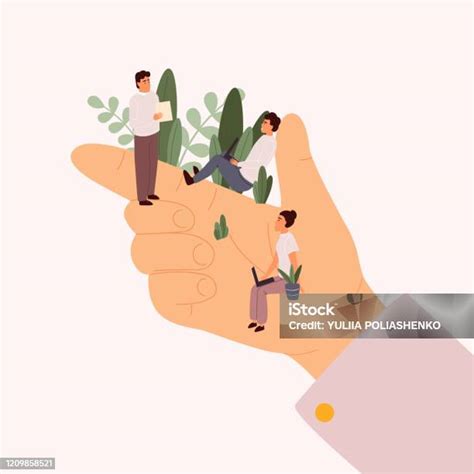 직원 관리의 개념 작은 사무실 노동자를 들고 거대한 손 웹 디자인 배너 모바일 앱용 템플릿 가공의 인물에 대한 스톡 벡터 아트 및 기타 이미지 Istock