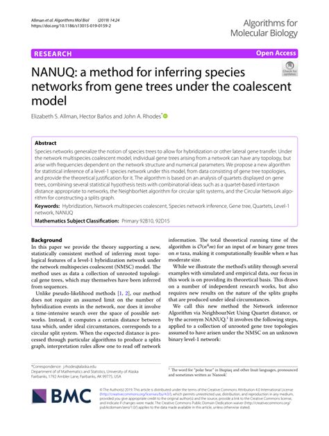 Pdf Nanuq A Method For Inferring Species Networks From Gene Trees