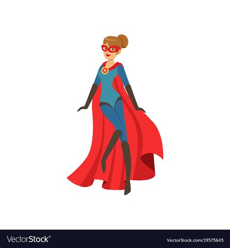 Superhero Woman Character In Blue Costume With Red