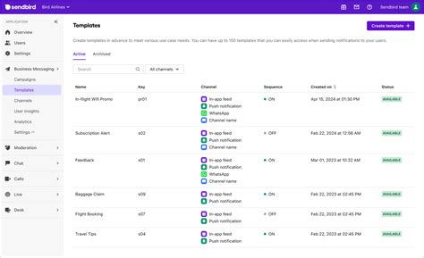 Templates Business Messaging Sendbird Docs