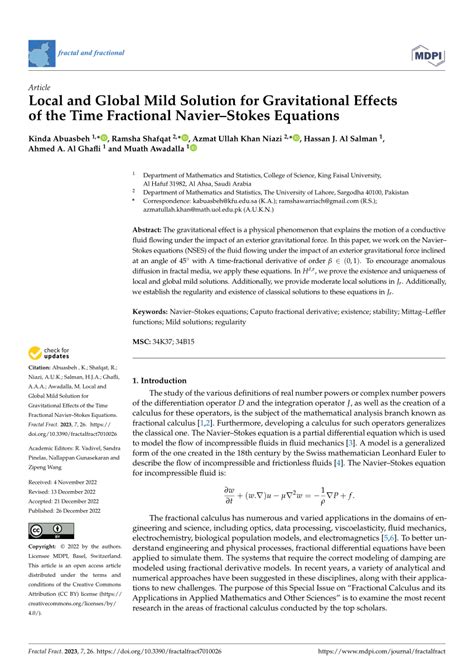 Pdf Global Mild Solution For Gravitational Effects Of The Time Fractional Navier Stokes