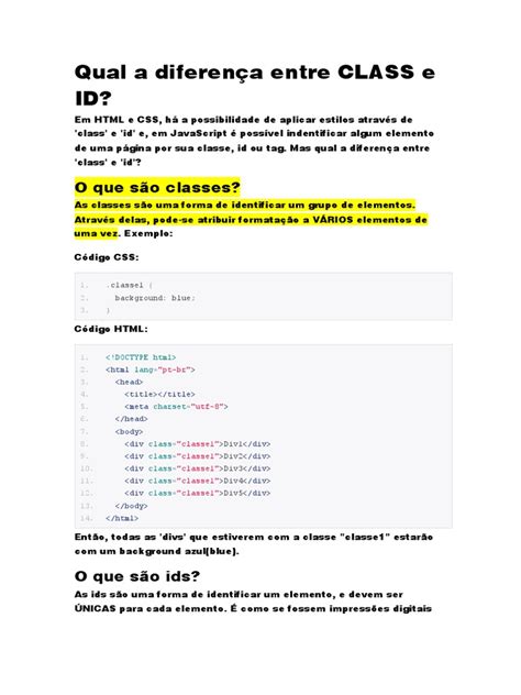 Qual A Diferença Entre Class E Id Pdf