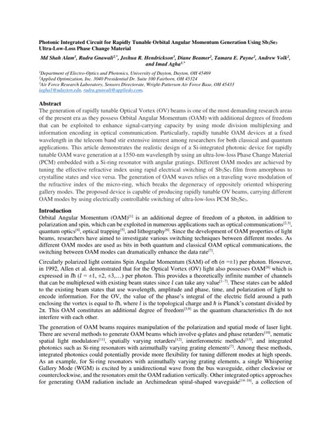 Pdf Photonic Integrated Circuit For Rapidly Tunable Orbital Angular