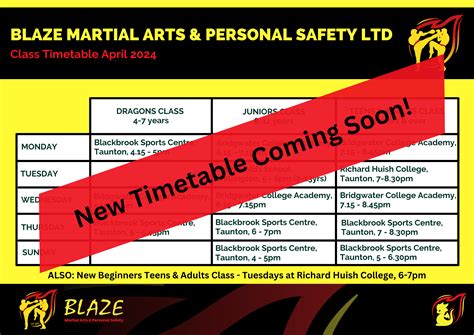 Class Timetable Blaze Martial Arts And Personal Safety