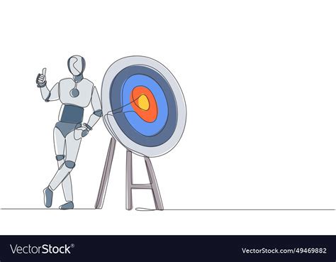 Continuous One Line Drawing Robot Standing Vector Image