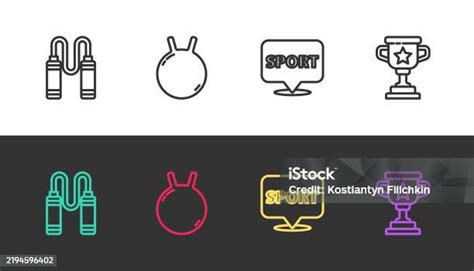 흑백에 라인 줄넘기 케틀벨 로케이션 체육관 및 어워드 컵을 설정합니다 벡터 건강한 생활방식에 대한 스톡 벡터 아트 및 기타 이미지 건강한 생활방식 검은색 그라데이션