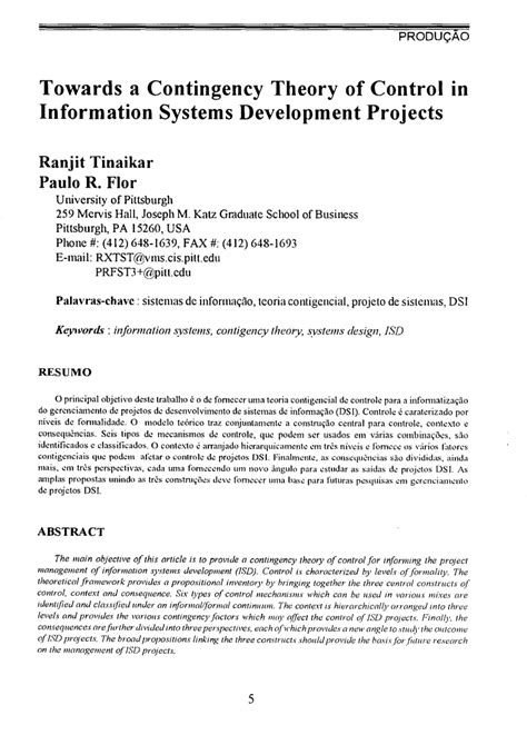 Pdf Towards A Contingency Theory Of Control In Information Systems