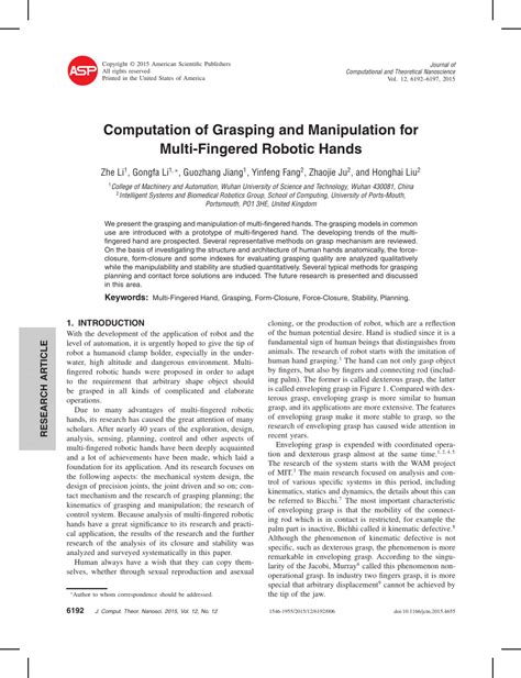 Pdf Computation Of Grasping And Manipulation For Multi Fingered Robotic Hands