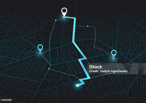 아이소메트릭 Gps 영토의 그래픽 관광 지도 지정된 지점까지 지도에 표시된 경로입니다 마을의 파편들 미래 지향적인 경로 대시보드 Gps지도 추적 벡터 그림 추상 도로에 대한