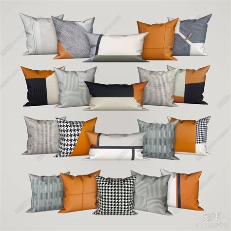 现代轻奢皮艺抱枕3d模型下载【id 1120231535】 知末3d模型网