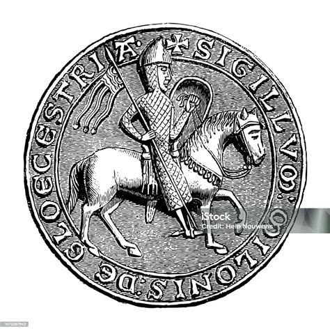 가면갑옷 헨리 1세 치하의 잉글랜드 순경 마일로 피츠월터의 인장 빈티지 새겨진 일러스트 기병대에 대한 스톡 벡터 아트 및 기타 이미지 Istock