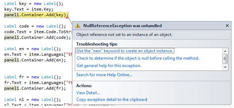 c nullreferenceexception occurs when adding new labels in panel stack overflow