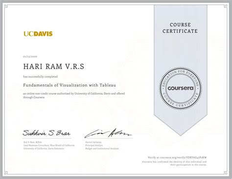 My First Course On Coursera Got Fundamental Knowledge In Tableau And Dataviz Hari Ram V R S