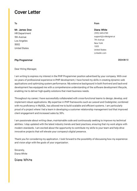 Php Programmer Cover Letter Example For 2024 Top Cv Skills Cvdesignerai
