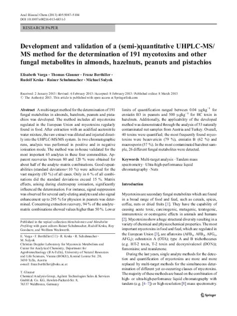 Pdf Development And Validation Of A Semi Quantitative Uhplc Ms Ms Method For The