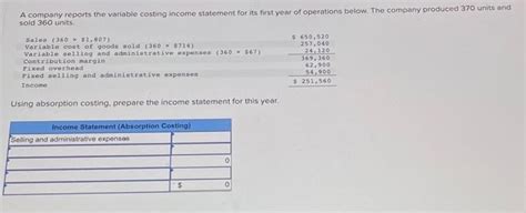 Solved A Company Reports The Variable Costing Income