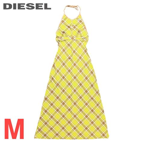 【楽天市場】★diesel ディーゼル レディース★チェック柄 ホルターネック マキシワンピース【d Maxim C2】【サイズm】【イエロー系】die L T F4 6e9 《メーカー希望