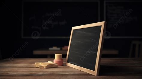 Wooden Floor With Chalks And A Blank Blackboard 3d Rendering Background Blackboard Chalkboard