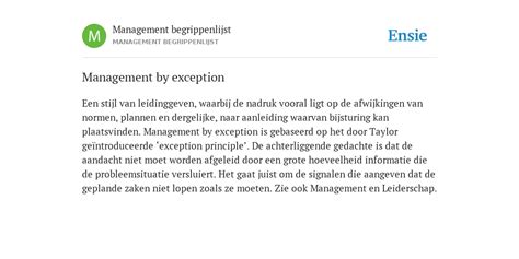 Management By Exception De Betekenis Volgens Management Begrippenlijst