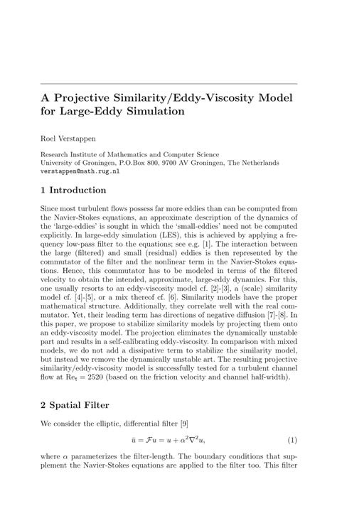 Pdf A Projective Similarity Eddy Viscosity Model For Large Eddy Simulation