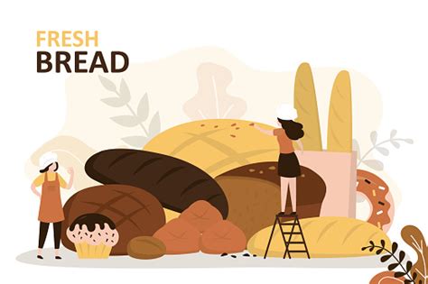 귀여운 여자는 빵의 다른 유형을 구워 시아바타 프렌치 바게트 만두 롱 로프 바게트에 대한 스톡 벡터 아트 및 기타 이미지 바게트 빵 아이 Istock