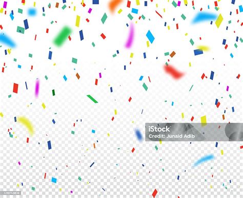 떨어지는 반짝이는 다채로운 색종이 조각은 투명한 배경에 고립되어 있습니다 행복한 휴일 장식을 위한 색종이 조각과 파티 깃발의 다채로운 축하 패턴 0명에 대한 스톡 벡터 아트