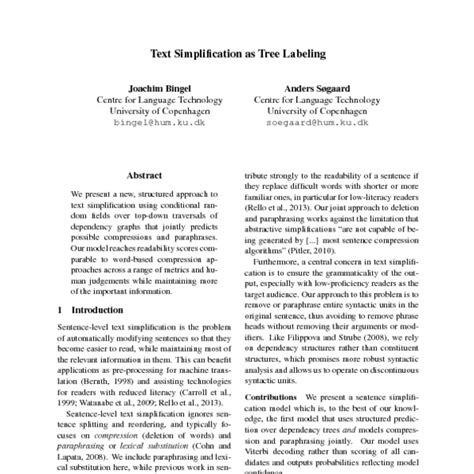 Text Simplification As Tree Labeling Acl Anthology