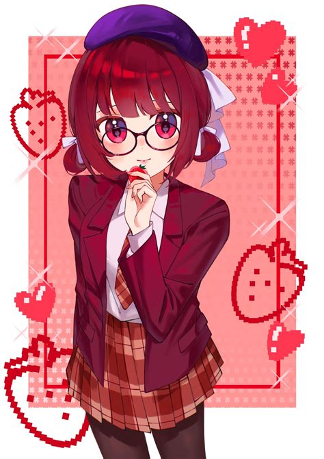 Safebooru 1girl Arima Kana Beret Black Socks Bob Cut Food Fruit