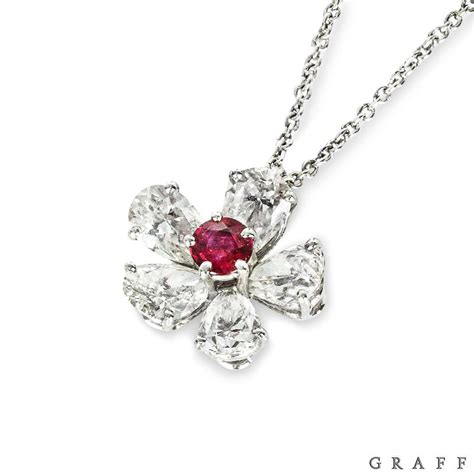 Graff Platinum Diamond And Ruby Flower Pendant Rich Diamonds