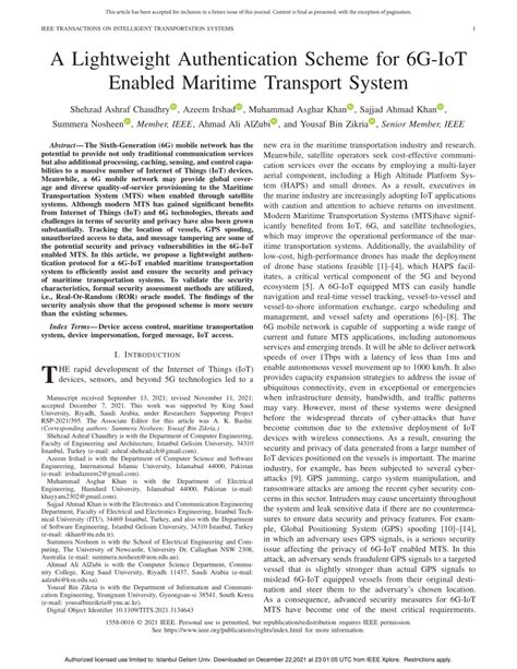 Pdf A Lightweight Authentication Scheme For 6g Iot Enabled Maritime Transport System