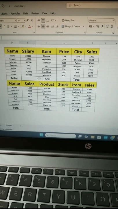 अलग अलग columns data को एक बार मे autosum करे excel shorts shorts