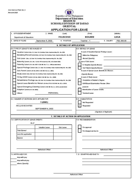 Cs Form No 6 Revised 2020 Application For Leave Pdf
