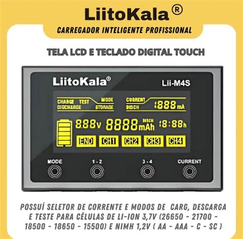 Carregador E Testador De Pilhas E Baterias Liitokala Lii M4s