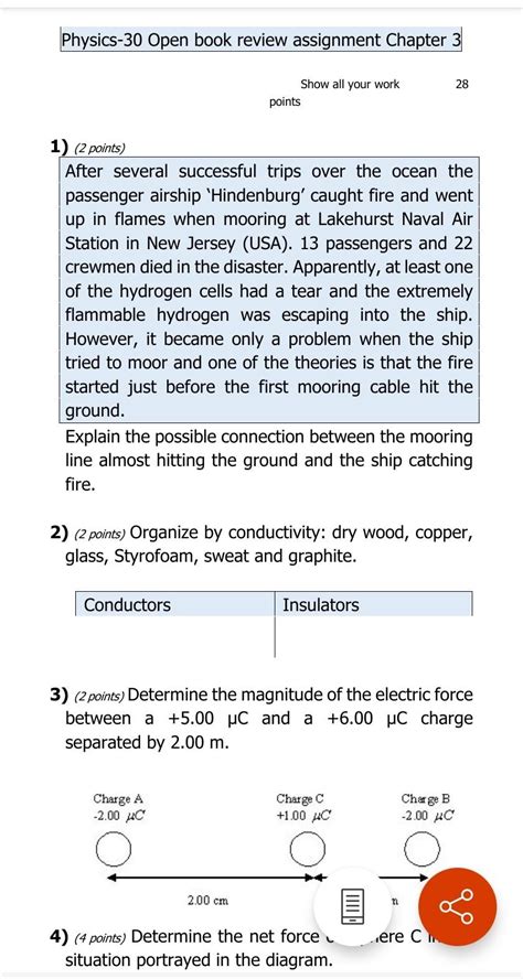 Solved Physics 30 Open Book Review Assignment Chapter 3 Show