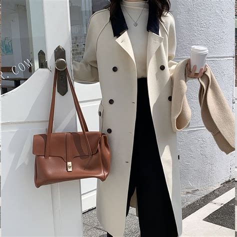 린다걸 더블 브레스트 배색 루즈 롱코트 데이트 데일리 간절기 가을 겨울 자켓 재킷 러블리 캐주얼 연말모임룩