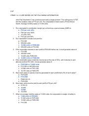BACC CVP Problems Pdf CVP ITEMS To ARE BASED ON THE FOLLOWING INFORMATION John Paul