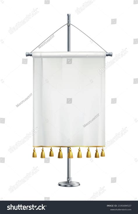 Realistic White Rectangular Pennant Golden Fringe Stock Vector Royalty Free 2191694527