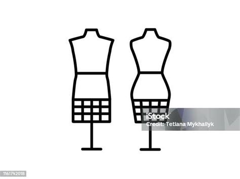 남성 및 여성 드레스 메이킹 마네킹 하단 케이지 재단사 더미의 기호입니다 흉상 몸통을 표시합니다 프로 페셔널 드레스 포 름 선 아이콘입니다 벡터 일러스트레이션 0명에 대한