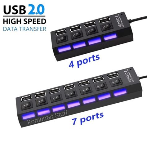Jual USB HUB 4 Ports USB 2 0 Di Laptop PC Komputer Dengan Tombol ON OFF LED USB HUB 4PORT