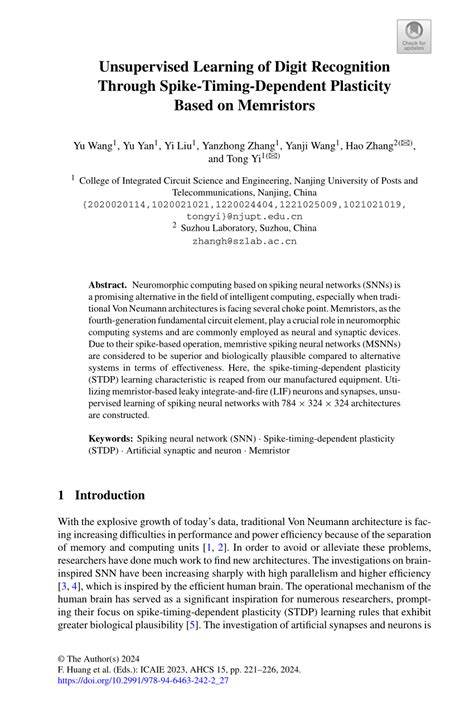 pdf unsupervised learning of digit recognition through spike timing