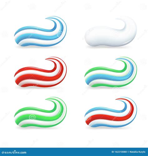 Set Of Strokes Of Colored Toothpaste Blue Red Green And White For Oral Hygiene Daily Care
