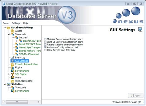 GUI Settings NexusDB
