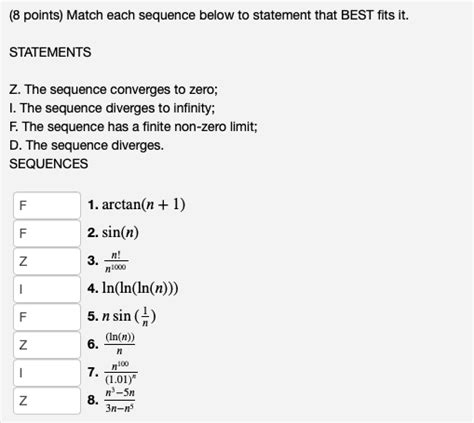Solved 8 Points Match Each Sequence Below To Statement