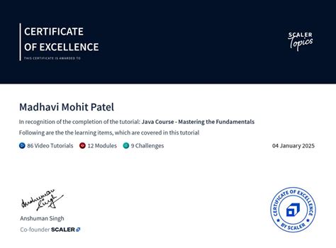 I Have Completed Java Course Mastering The Fundamentals On Scaler